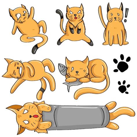 Premium Vector Cartoon Cat Set With Different Poses And Emotions