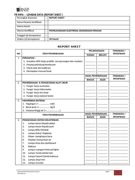 10 6 Report Check Sheet Elektrikal Pdf
