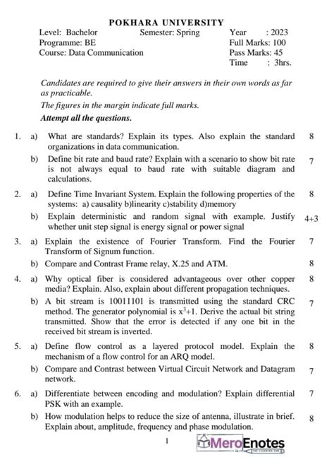 Pu Be Computer Data Communication Question Paper 3rd Sem Mero Enotes