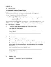 Coding And Procedures For Cardiovascular System Worksheet Course Hero