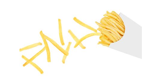 흰 종이 상자에 담긴 감자 튀김은 흰색으로 고립 된 공기 중에 떨어집니다 프렌치 프라이에 대한 스톡 사진 및 기타 이미지