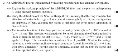 2 An Adddrop Filter Is Implemented With A Ring