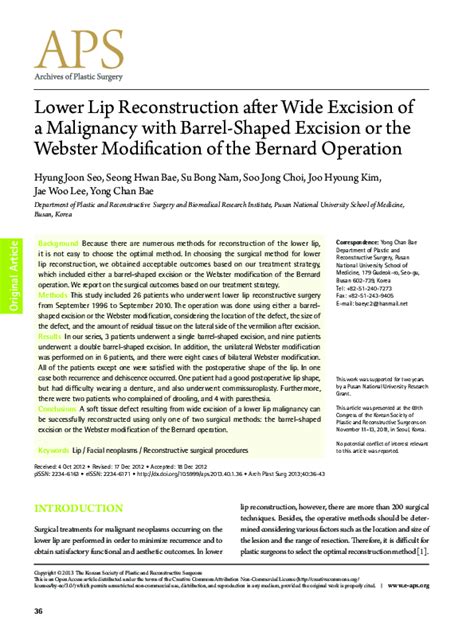 Pdf Lower Lip Reconstruction After Wide Excision Of A Malignancy With Barrel Shaped Excision