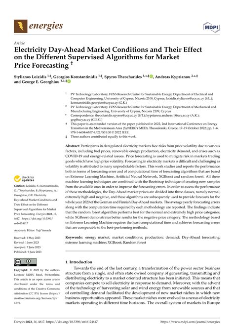 Pdf Electricity Day Ahead Market Conditions And Their Effect On The Different Supervised