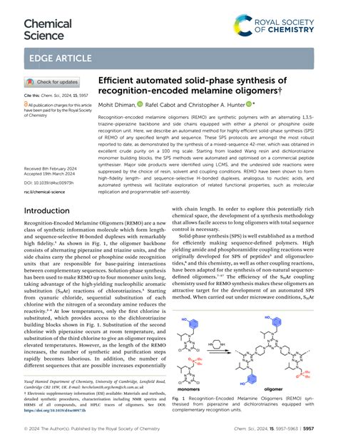 Pdf Efficient Automated Solid Phase Synthesis Of Recognition Encoded Melamine Oligomers