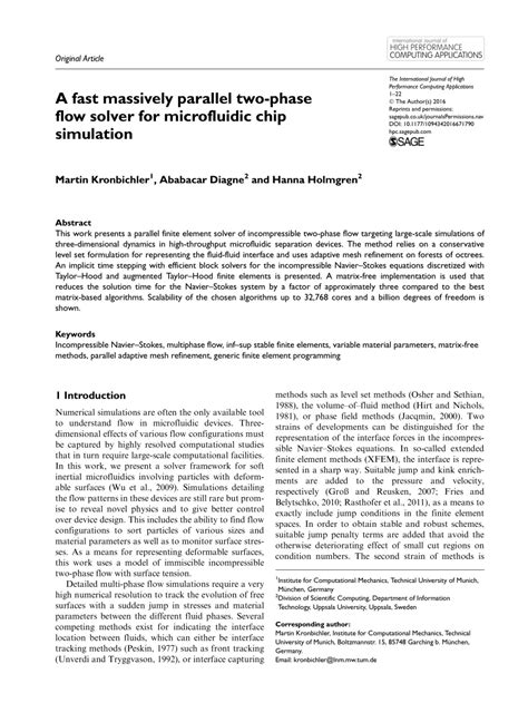 Pdf A Fast Massively Parallel Two Phase Flow Solver For The Simulation Of Microfluidic Chips