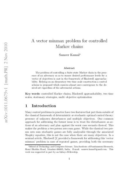 Pdf A Vector Minmax Problem For Controlled Markov Chains