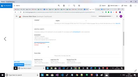 On Trying To Upload Chrome Extension Screen Shot Always Receiving Invalid Size Error Stack