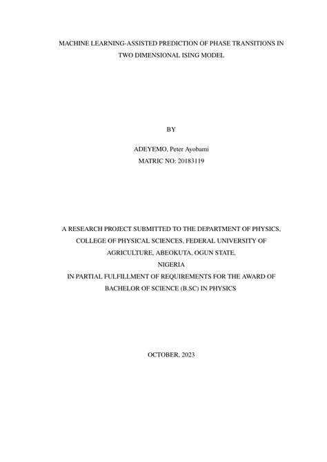 Pdf Machine Learning Assisted Prediction Of Phase Transitions In Two Dimensional Ising Model