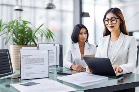 Premium Ai Image Efficiency Unleashed Businesswomen Embrace Document Management Seamless