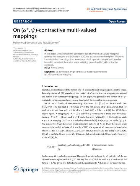 Pdf Contractive Multi Valued Mappings