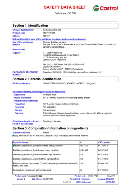 Msds Castrol Detergen System Cleaner Pdf Working Conditions Chemistry