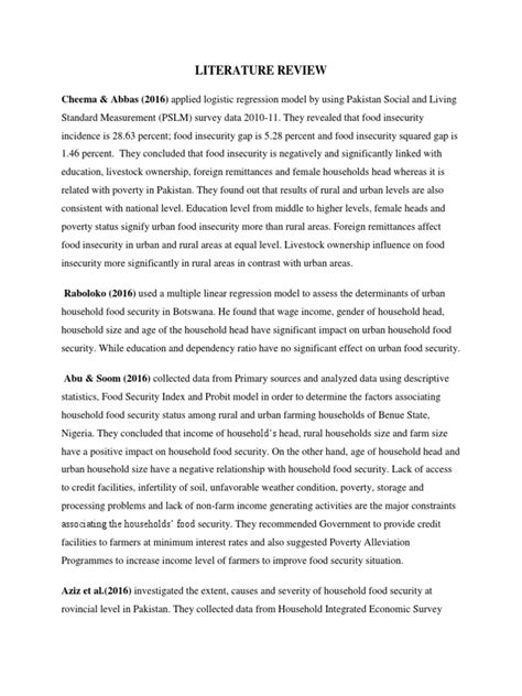 Literature Review Pdf Food Security Logistic Regression