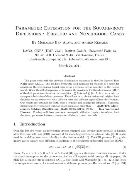 Pdf Parameter Estimation For The Square Root Diffusions Ergodic And Nonergodic Cases