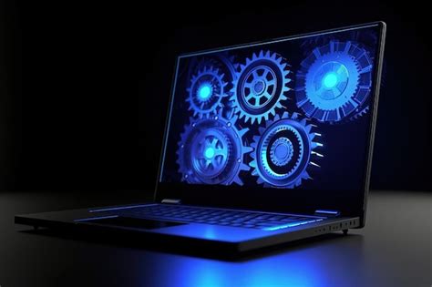 Premium Ai Image Illustration Of Gears On Laptop Screen Blue Neon