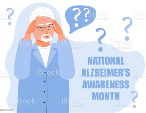 미국 개념 벡터의 전국 알츠하이머 인식의 달입니다 치매 신경학 건강 관리 파킨슨 병 또는 알츠하이머 병 은유가 표시됩니다 10