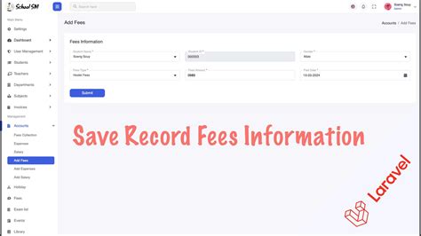 save record fees information laravel 10 school system youtube