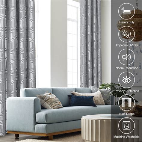 Light Grey 100 Blackout Jacquard Geometric Pattern Curtains 52 Inch