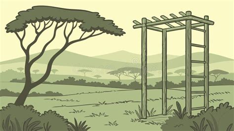 Wooden Arch Structure In Lush Landscape Outdoor Design Vector Design