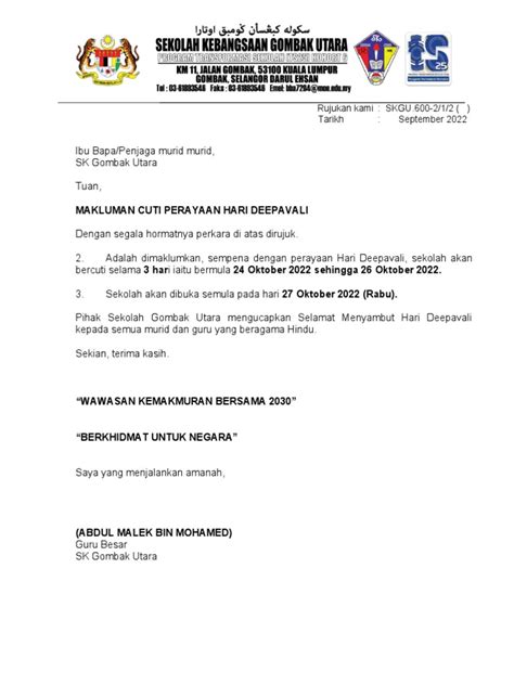 Surat Cuti Deepavali Pdf