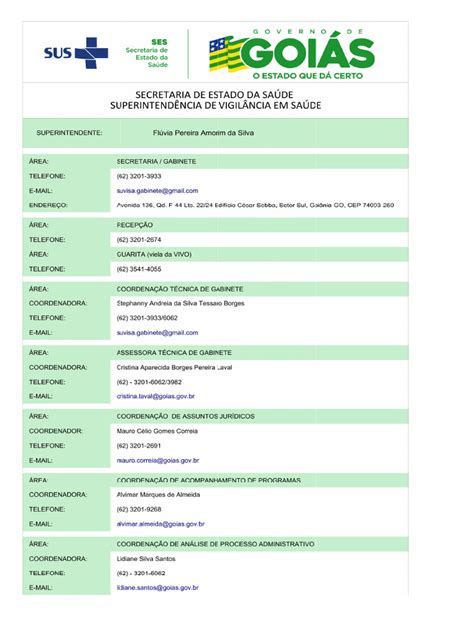 Contatos E Coordenações Da Saúde Em Goiás Pdf Esfera Pública Remédio