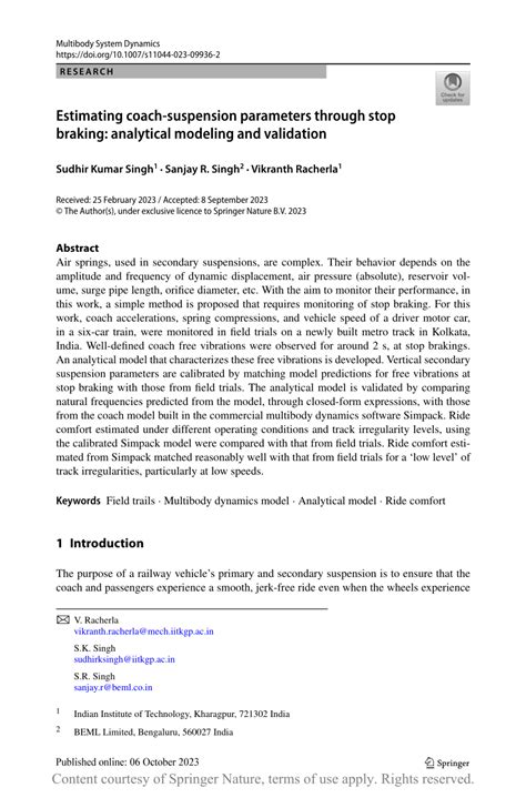 estimating coach suspension parameters through stop braking analytical