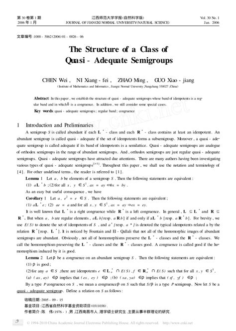 Pdf The Structure Of A Class Of Quasi Adequate Semigroups