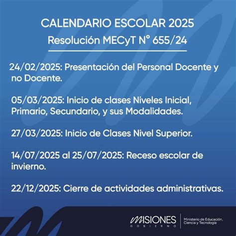 Calendario Escolar 2025 Ministerio De Educación Misiones