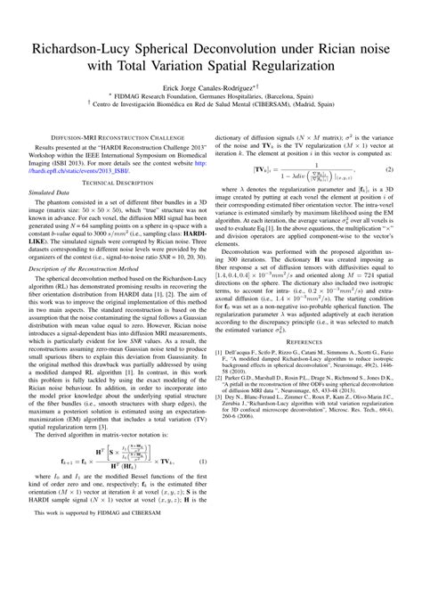 Pdf Richardson Lucy Spherical Deconvolution Under Rician Noise With Total Variation Spatial