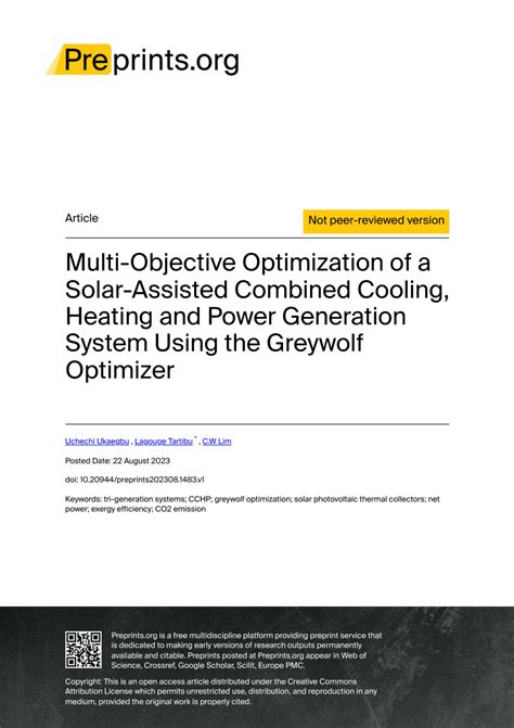 Pdf Multi Objective Optimization Of A Solar Assisted Combined Cooling