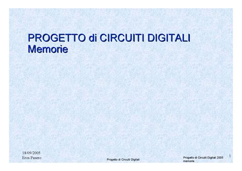 Progetto Di Circuiti Digitali Parte 4 Memorie Docsity
