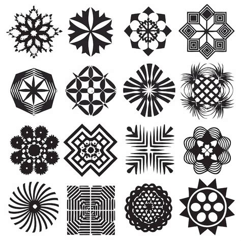 Set Of 16 Abstract Black And White Geometric Shapes Premium Ai Generated Vector