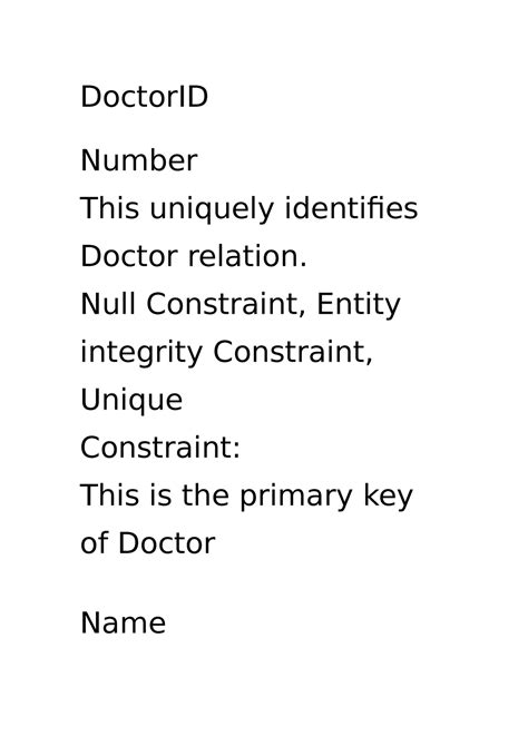 unit1 assignment doctorid number this uniquely identifies doctor