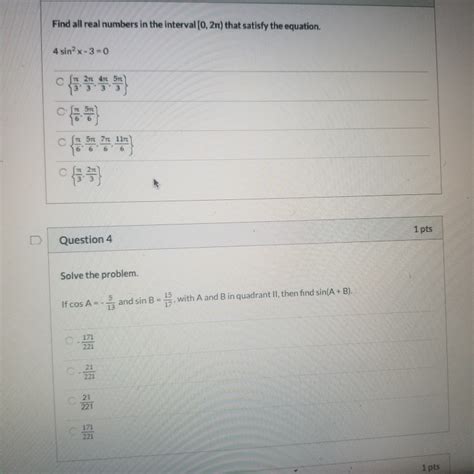 Solved Find All Real Numbers In The Interval O Rt That Chegg