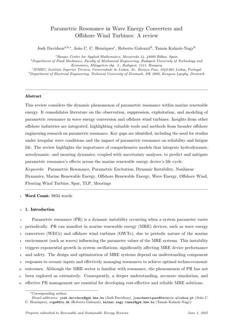 Pdf Parametric Resonance In Wave Energy Converters And Offshore Wind