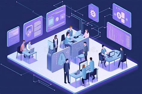Isometric Virtual Office Business People Working Together Technology