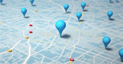 blue geolocation marker on the map in 3d style navigation system stock