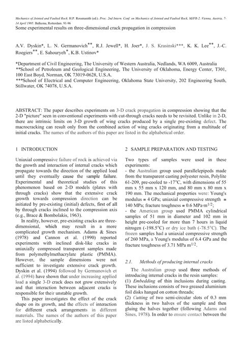 Pdf Some Experimental Results On Three Dimensional Crack Propagation In Compression