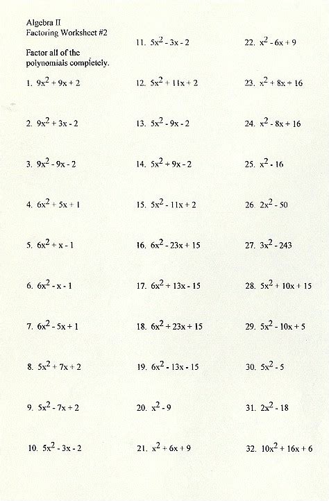 Polynomials Factoring Worksheet