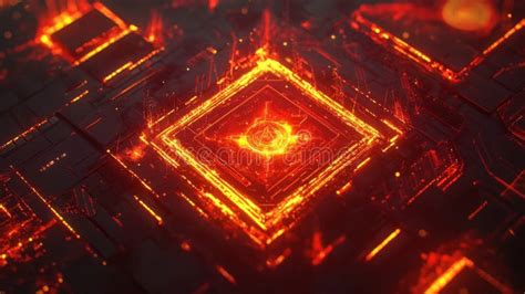 Glowing Red Cyber Security System Protecting Data On Futuristic Microchip Stock Image Image Of