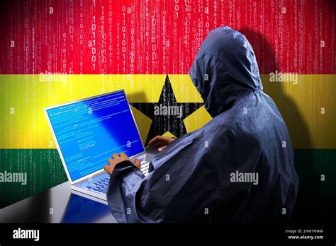 Anonymous Hooded Hacker Flag Of Ghana Binary Code Cyber Attack