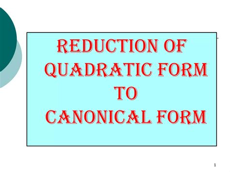 Lecture 4 Reduction Of Quadratic Form Pdf Physics Science