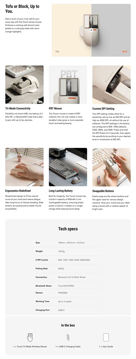 Lofree Touch Pbt Tri Mode Optical Wireless Mouse Block Mslfoe Bk Mwave