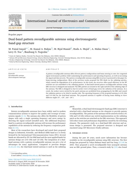 Pdf Dual Band Pattern Reconfigurable Antenna Using Electromagnetic