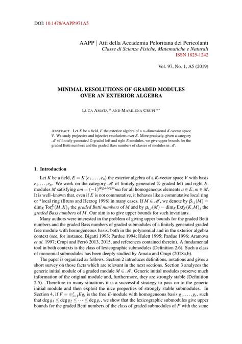 Pdf Minimal Resolutions Of Graded Modules Over An Exterior Algebra
