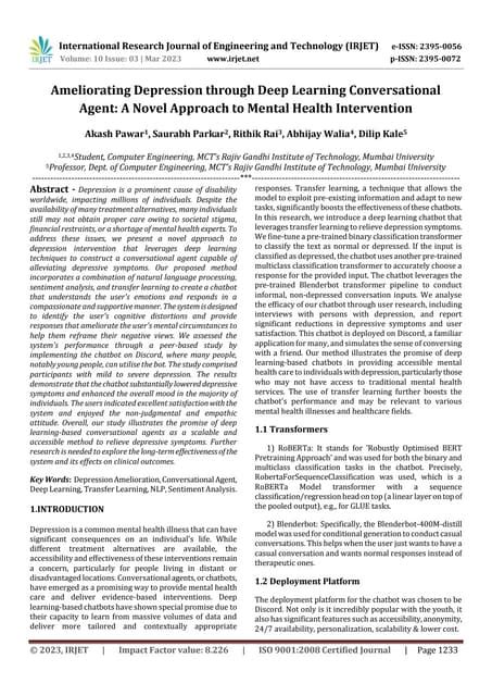 Ameliorating Depression Through Deep Learning Conversational Agent A Novel Approach To Mental