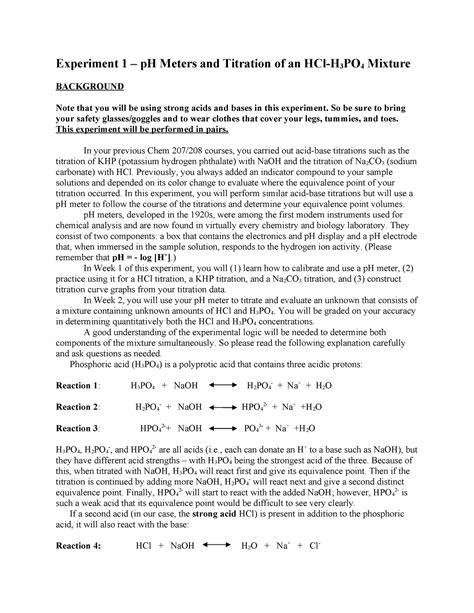 Experiment 1 Hcl H3po4 Kdf Mod Tagged Experiment 1 Ph Meters And Titration Of An Hcl H 3