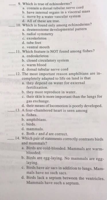 solved 9 which is true of echinoderms a contain a dorsal