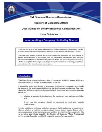 Bvi Financial Services Commission Registry Of Corporate Affairs