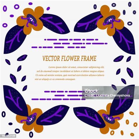 세련 된 플랫 스타일의 장식 꽃 프레임입니다 꽃과 잎은 손으로 그려진 트렌디한 색상 초대장 광고 엽서 포스터에 대 한 벡터 일러스트 레이 션 낙서 드로잉에 대한 스톡 벡터